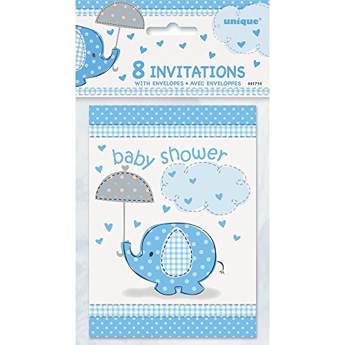 Unique Baby Shower Elephant Party Invitations, 5.5” x 4”, Blue