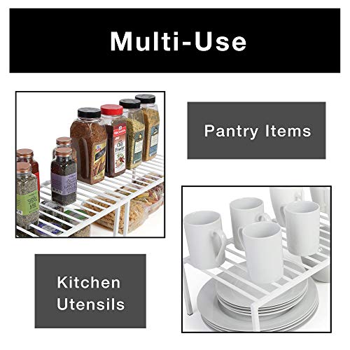 Smart Design Premium Extendable Storage Shelf – Lengthen from 16 to 32.5 in., White – Steel Pantry Organizer with Rust-Resistant Finish and Non-Slip Feet for Easy Home Organization and Storage