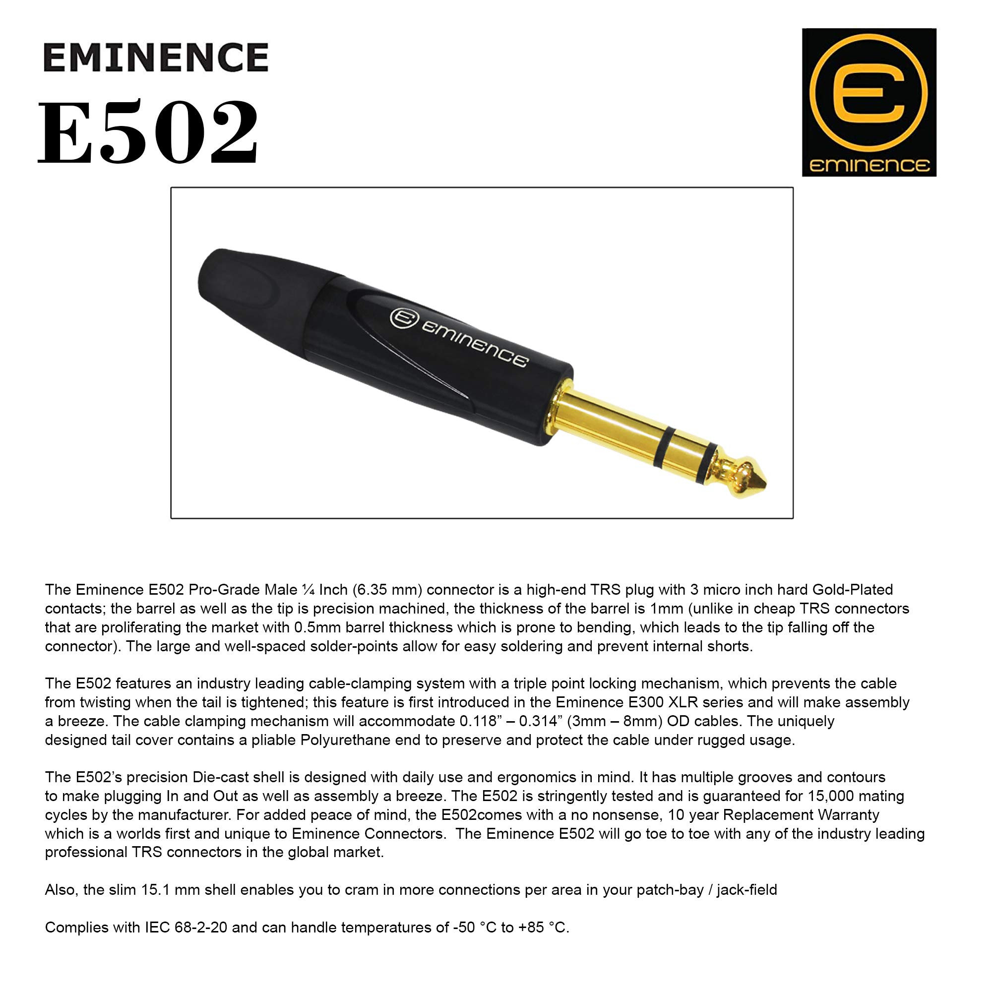 WORLDS BEST CABLES 2 Units - 2 Foot - Canare L-4E6S, Star Quad Balanced XLR to TRS Patch Cable with Eminence Gold E312 Female XLR & E502 TRS Stereo Plugs - Custom Made