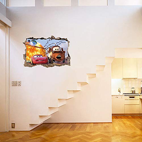 ufengke 3D Cars Wall Stickers Removalble Break Through The Wall Vinyl Murals for Children Bedroom Living Room