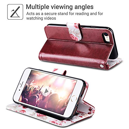 ULAK iPhone 8 Wallet, iPhone SE Wallet Case 2020, iPhone SE 3 Wallet 2022, iPhone 7 Flip Wallet Case, PU Leather Kickstand Card Holder Protective Cover for iPhone 7/8/iPhone SE 2 3 Gen 4.7'', Burgundy
