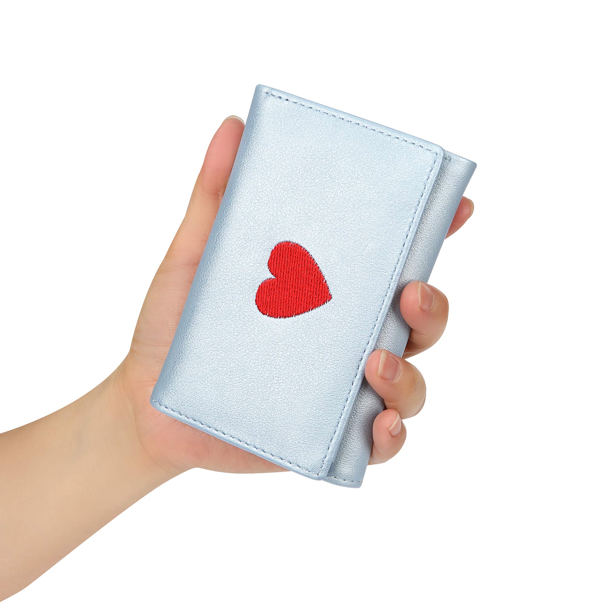 Women Short Small trifold Wallet Leather Changes ID Coin Cards Wallet, Sky Blue