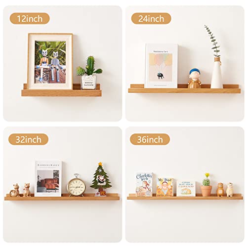TRWISWDC Floating Shelf for Wall Natural Oak Wood Wall Shelves 24 inches, Display Picture Ledge Shelf for Bedroom Living Room Bathroom Office Kitchen Wall Storage Shelves
