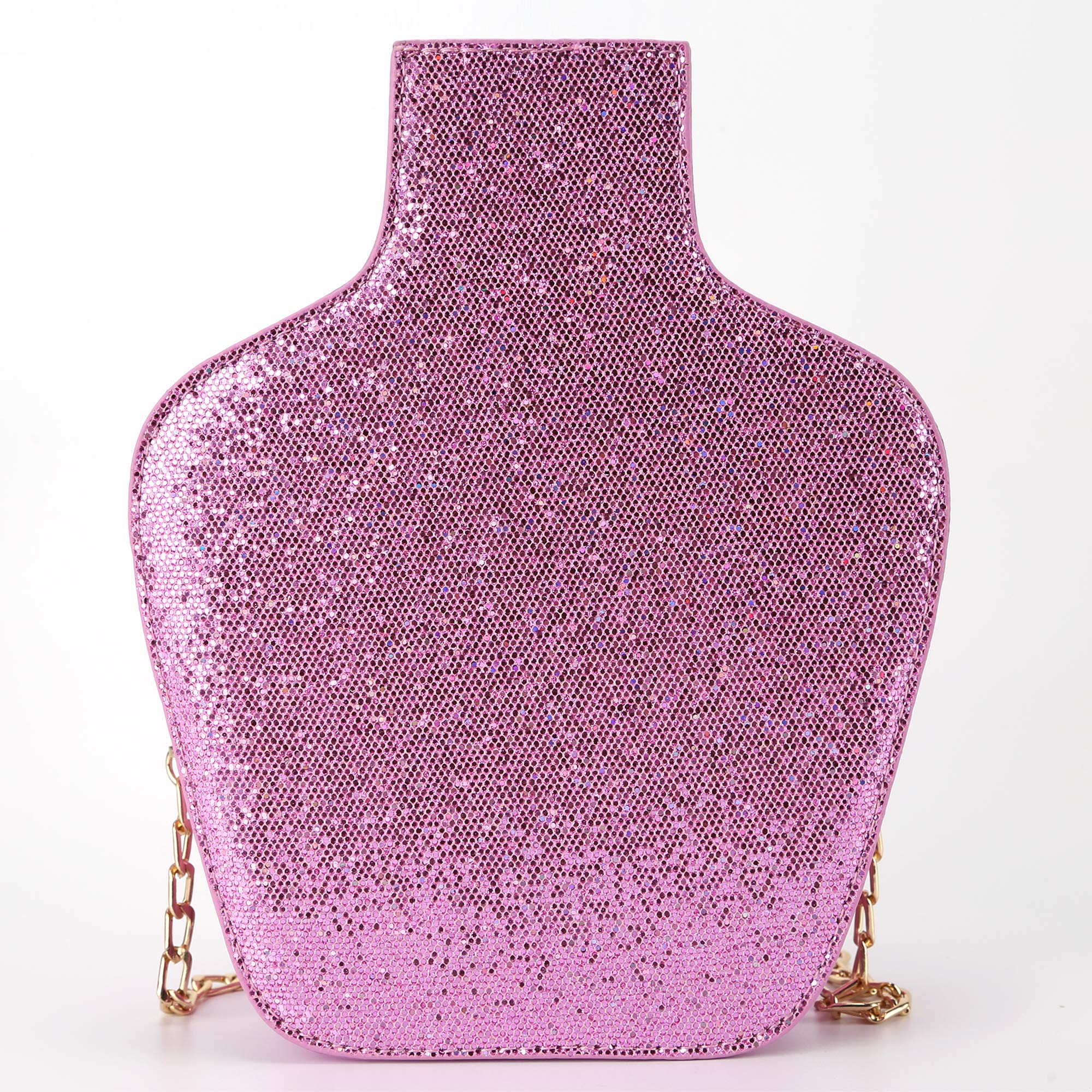 Ondeam Tequila Bottle Shaped Laser Shoulder Handbags,Pu Crossbody Purse for women(Pink B)