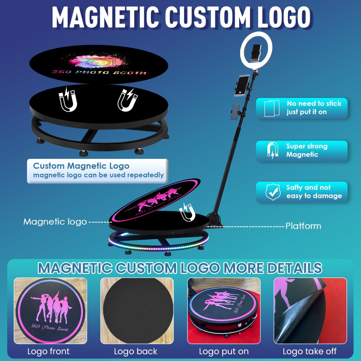 Kricikr 360 Photo Booth Machine for Parties,360 Camera Booth with Battery Pack,Custom Magnetic Logo,APP,Flight Case etc Deluxe Suit,Control by Remote or APP (68cm/27)