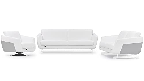 Zuri Furniture Modern Armondo Sofa in Two Tone White Microfiber Leather and Grey Accent