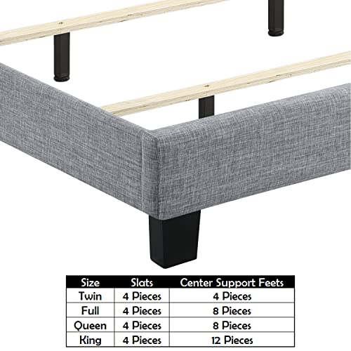 Rosevera Atherine Upholstered Platform Bed Frame/Fabric Upholstered Bed Frame with Adjustable Headboard/Chesterfield-Styled/Wood Slat Support,Full,Gray