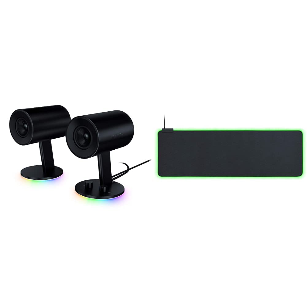 Razer Nommo Chroma: Custom Woven 3" Glass Fiber Drivers, Black & Goliathus Extended Chroma Gaming Mousepad: Customizable Chroma RGB Lighting, Soft, Cloth Material, Classic Black