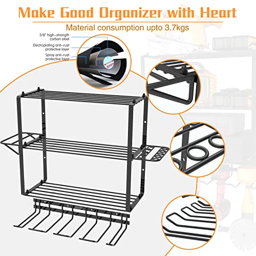 ZEAKOC Power Tool Organizer, 4 Layers Heavy Duty Drill Holder Wall Mount,Steel Tool Hangers Utility Storage Shelves for Handheld & Power Tools,Separate Tool Rack