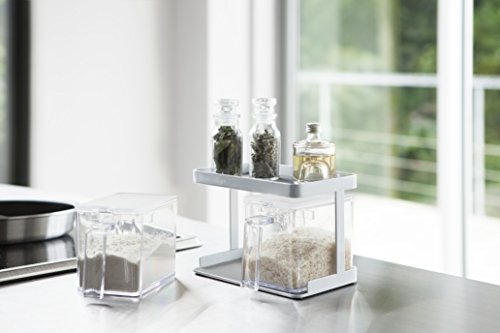 YAMAZAKI Home Pantry Canisters with Rack-Kitchen Container Organizer | Steel + Plastic | Food Storage, One Size, White