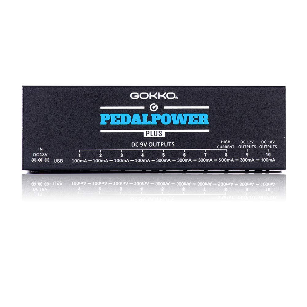 GOKKO Guitar Pedal Power Supply 10 Isolated DC Output for 9V 12V 18V Effect Pedal with Smart Short Circuit and Over Current Protection