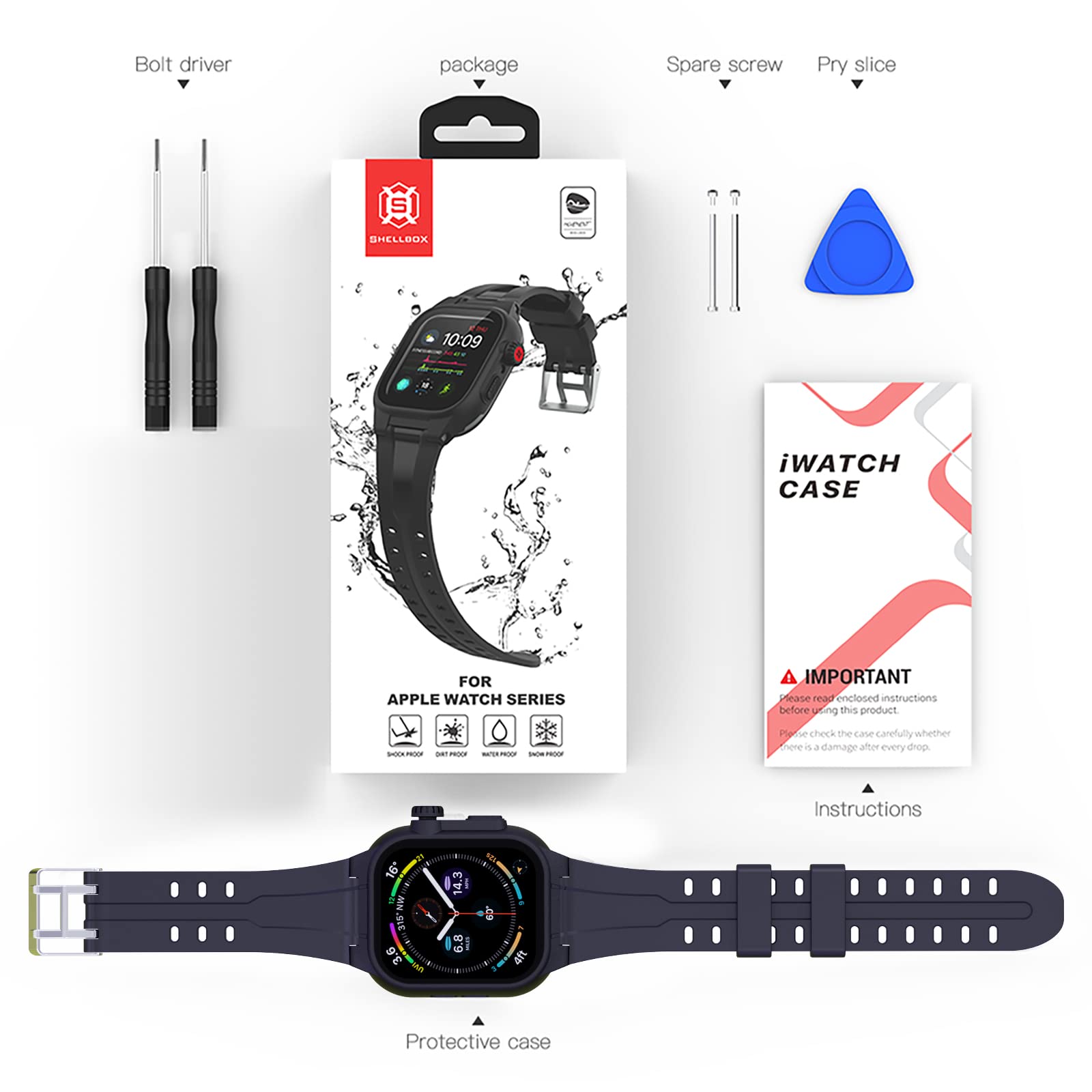 Apple Watch Series 8 7 45mm Waterproof ,Full-body Case with Built-in Screen Protector, Rugged Cover for iWatch S8/S7 45mm