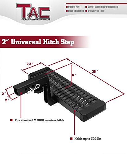 TAC Hitch Step Compatible with 2" Rear Hitch Receiver 7.3" Width with 6" Drop SUV Pickup Truck Van Bumper Protector Universal Aluminum Black (Hitch Pin and Clip Included)