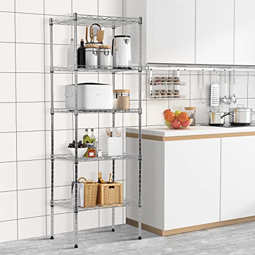XXkseh 5 Tier Storage Shelves Wire Shelving Unit Adjustable Metal Shelf Heavy Duty Garage Storage Rack Wire Shelves Display Rack for Laundry Livingroom Kitchen, 16.7" L×11.8" W×47.6" H, Chrome