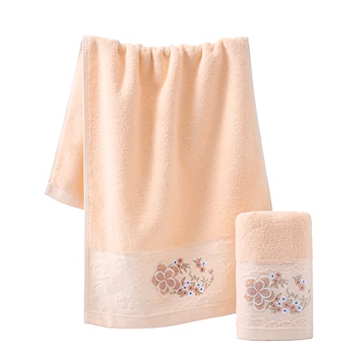 YiLUOMO Pink Hand Towels Set of 2 Stereoscopic Flower Embroidered Decorative 100% Cotton Super Soft Highly Absorbent Terry Hand Towels for Bathroom Gift 13 x 29 Inch