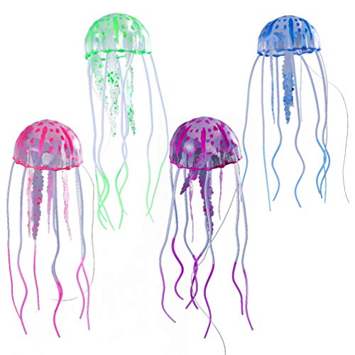 UEETEK 4pcs Jellyfish Aquarium Glowing Artificial Jellyfish For Aquarium Fish Tank Aquarium decoration(green+pink+blue+purple)