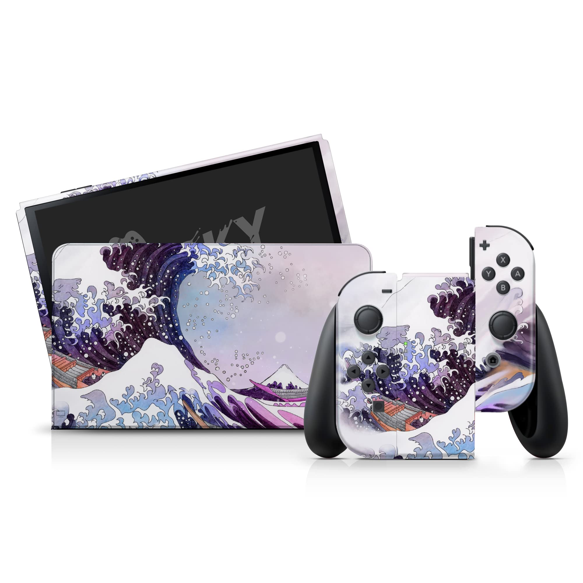 Tacky Design Wave Skin Compatible with Nintendo Switch OLED Skin Wrap Cover, Purple Skin for Nintendo Switch OLED Stickers, Premium Vinyl 3M Full Wrap Decal, Compatible with Joy-Con, Console, Dock.