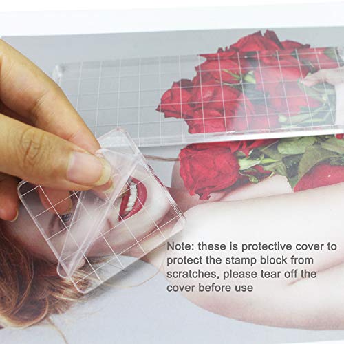 WeiMeet 6 Pieces Stamp Blocks Acrylic Clear Stamping Blocks Tools with Grid Lines for Scrapbooking Crafts Making