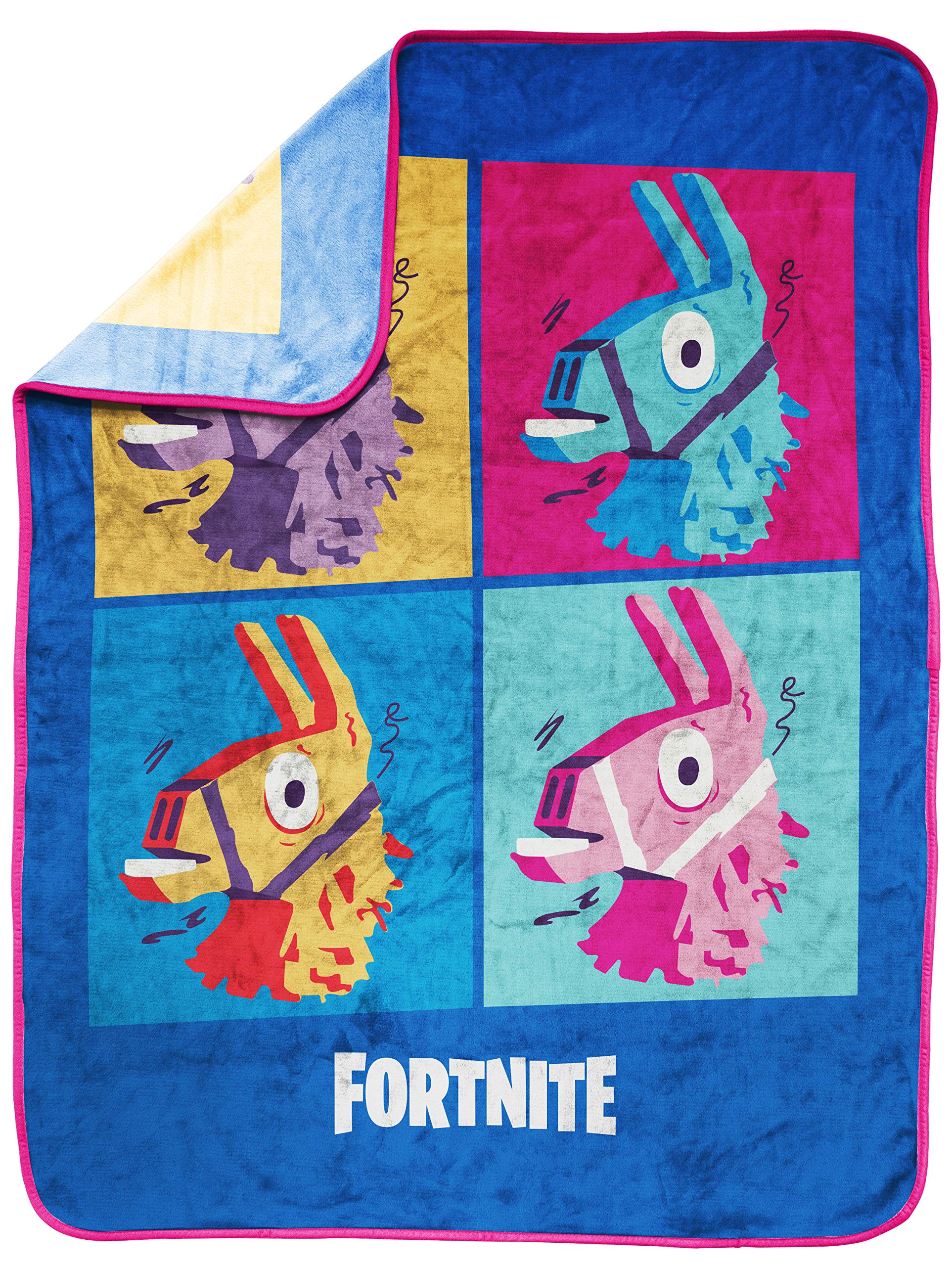 Fortnite Blue Llama Travel Blanket - Measures 40 x 50 inches, Bedding Features Warhol Design - Fade Resistant Super Soft Plush Fleece (Official Product)
