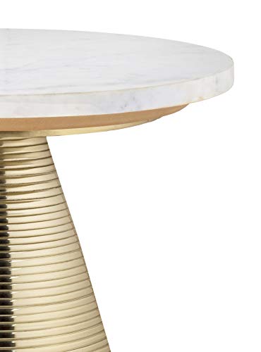 TOV Furniture Tempo Modern Round Marble Side Table, 16", Gold, White