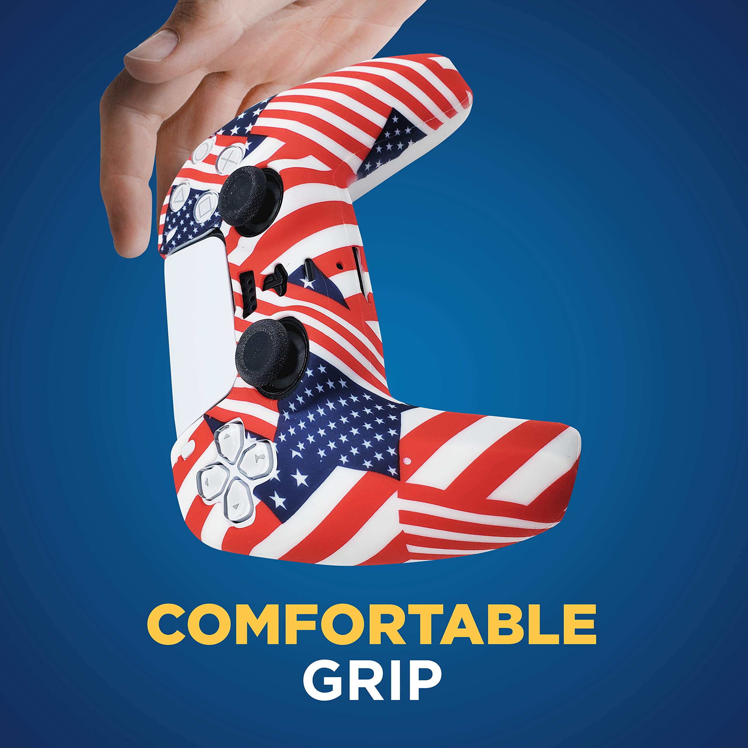 PS5 Silicone Gel Grip Controller Cover Skin Protector (USA Flag) Compatible for Sony PlayStation 5 DualSense Wireless Controller Protector Covers