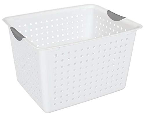 Sterilite Deep Ultra Plastic Multipurpose Storage Bin Home and Office Organizer Basket with Carrying Handles, White (18 Pack)