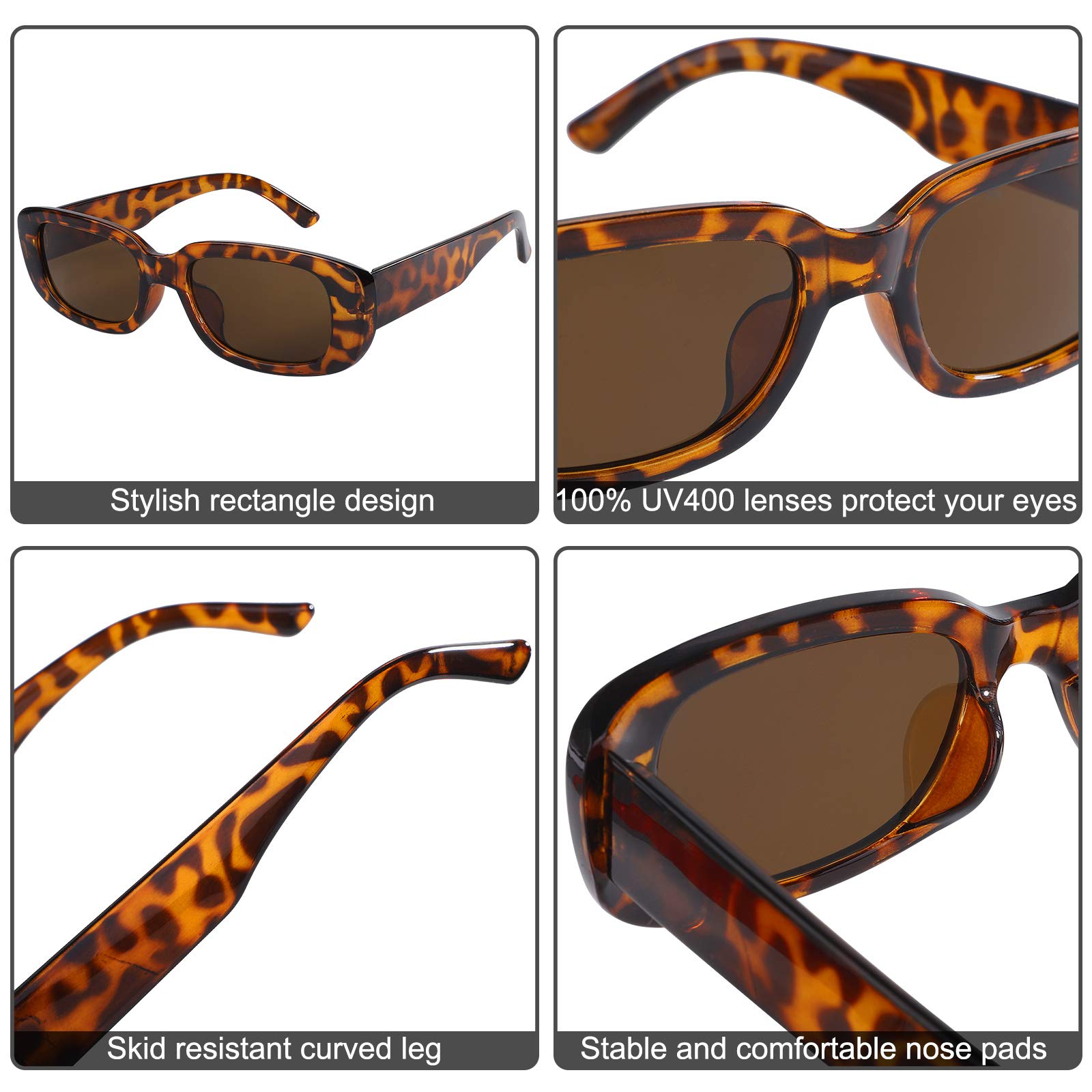 URATOT 12 Pack Small Rectangle Sunglasses Women Retro Glasses Vintage Square Eyewear Wide Frame Sunglasses with Storage Bag