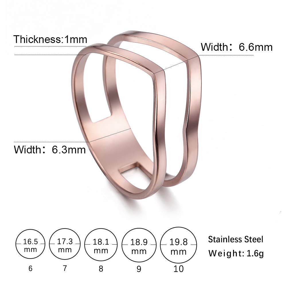 TEAMER Simple Geometric Wave Ring Stainless Steel Party Finger Rings Jewelry for Women (Steel Color-Wave Design, 9)
