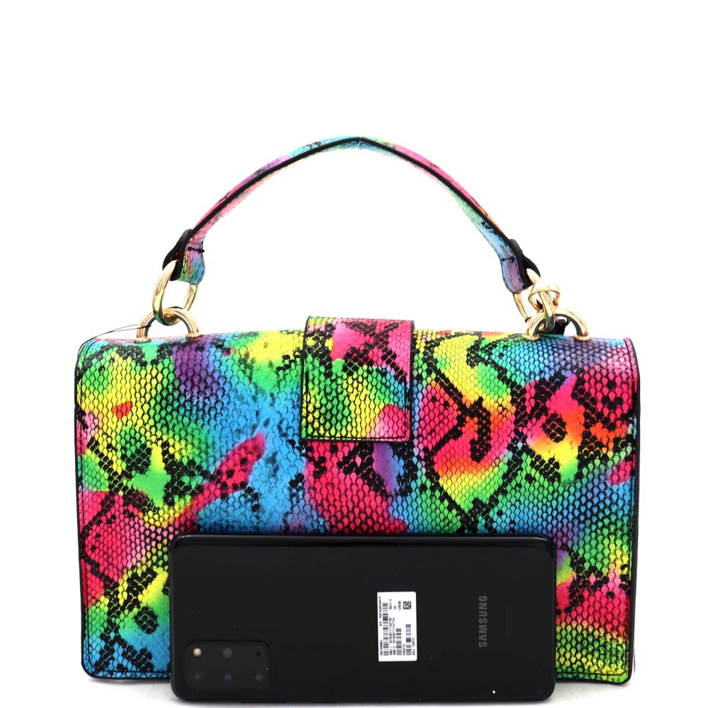 Multicolor Snake Print Pouch Clear Chain 2 Way Shoulder Bag Crossbody Stadium (1Medium Top-Handle Clear Satchel - Red Multi)
