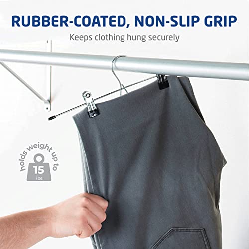 Zober Metal Skirt Hangers - Pack of 10 Pants Hangers with Clips - Multi Stackable Space Saving Hangers - Adjustable Clip for Skirts, Jeans, and Pants W/Non-Slip Grip