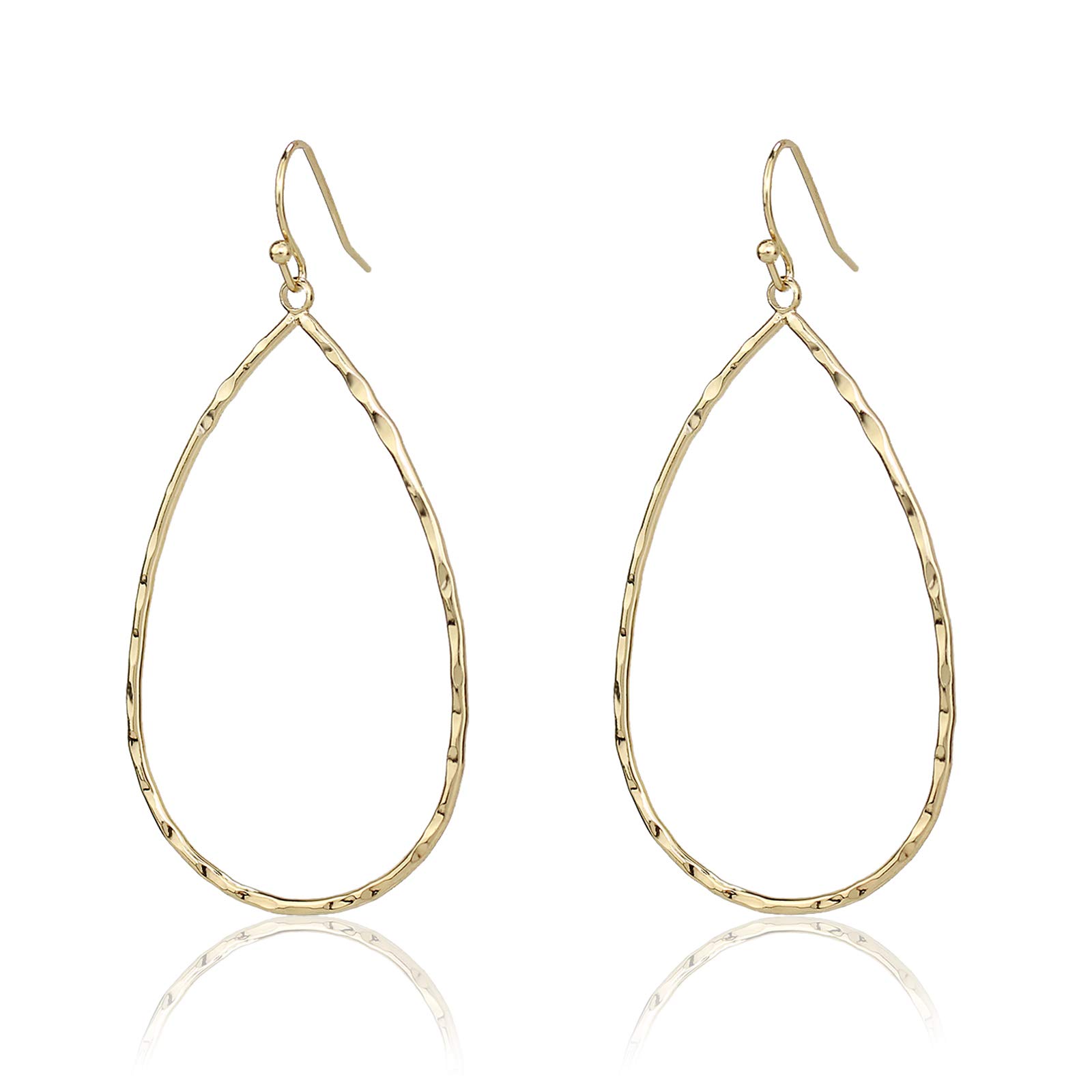 Pomina Lightweight Open Gold Teardrop Earrings Simple Basic Geometric Gold Dangle Drop Earrings for Women (TextureTeardrop_Gold)