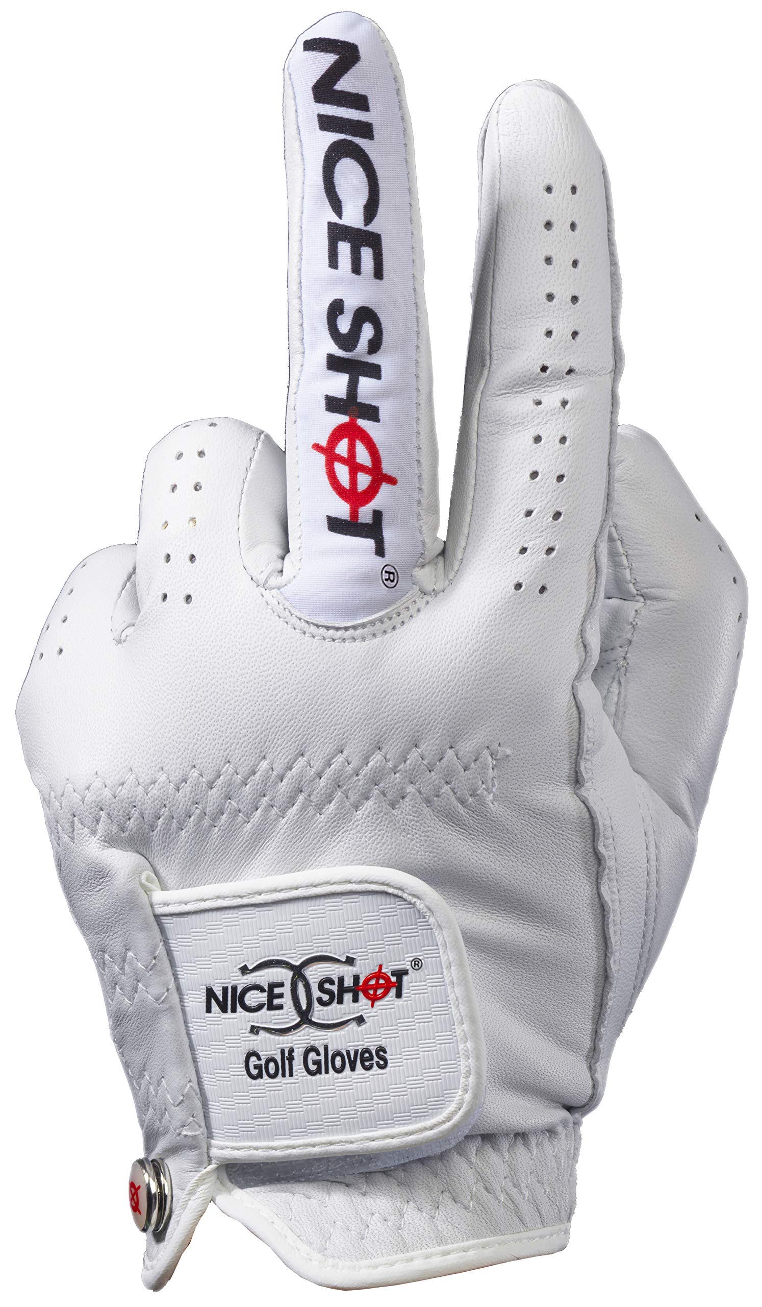Nice Shot Bundle The Bird Men's Right Hand Cadet Large White Cabretta Leather Golf Glove Patented Design Golf Tees - Express Yourself - 3 1/4 Inch Golf Tees - 12 Pack