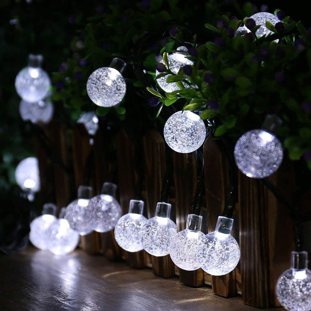CAMKONG Solar String Lights Globe 30 Crystal Balls Waterproof LED Fairy Lights 8 Modes Outdoor Starry Lights Solar Powered String Light for Garden Yard Home (Cool White)