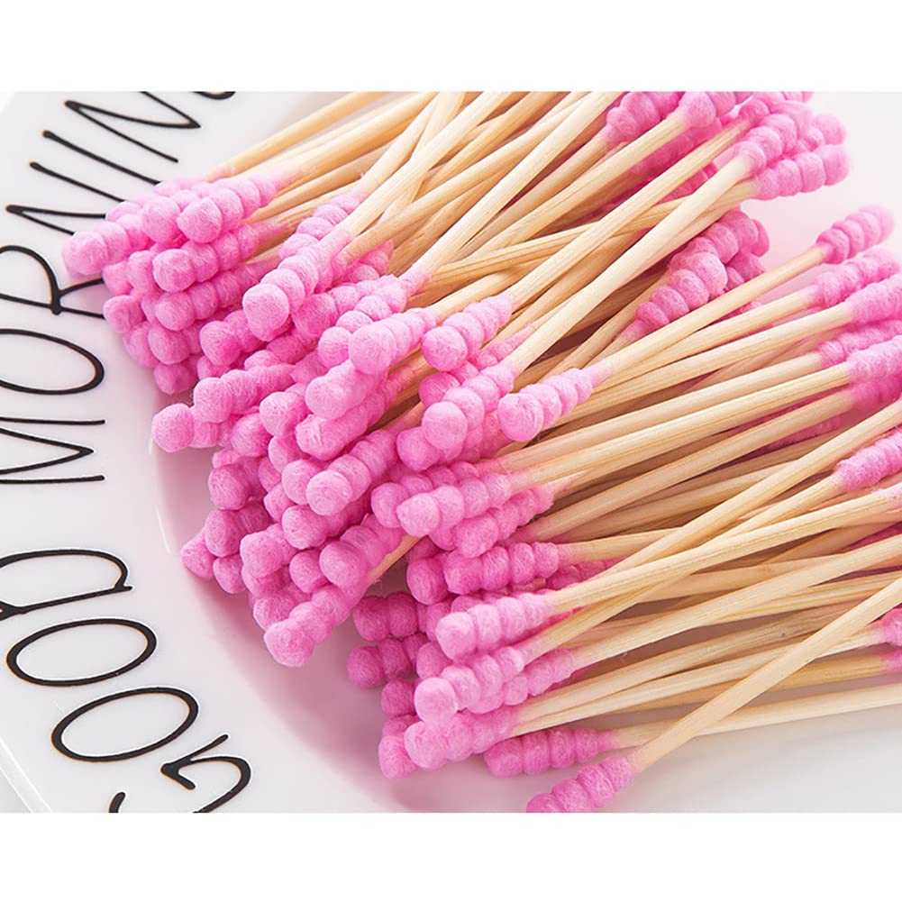 UUYYEO 200 Pcs Double Head Cotton Swabs Ear Cleaning Cotton Buds Makeup Remover Swabs Spiral Cotton Heads for Cosmetics Blue