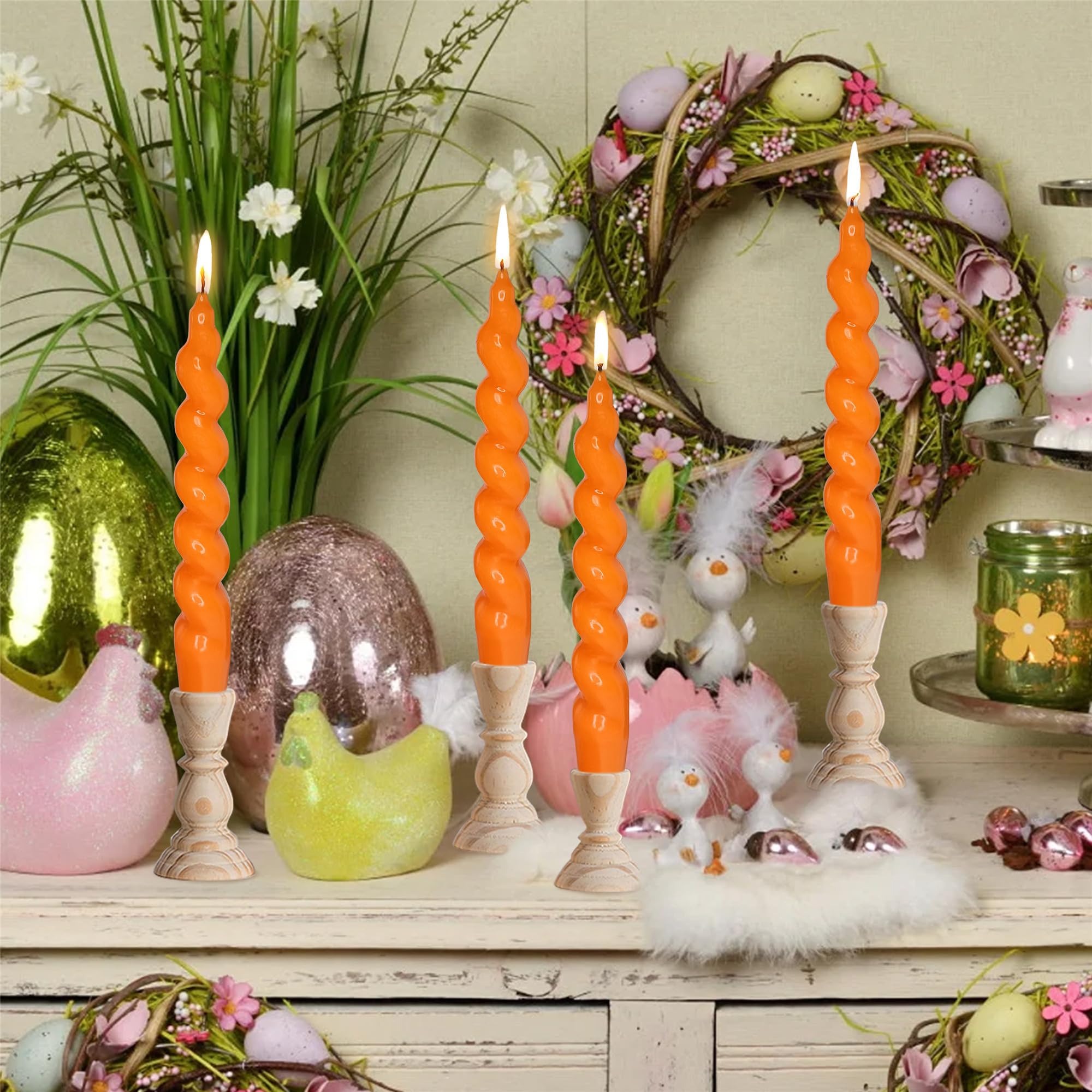 Gedengni Taper Candle Twisted Candlesticks -Gedengni 4pcs Short Candle Sticks 7inches Orange Tapered Candles Small Spiral Candles for Home Dinner Weddings Festive Party (2D4PC-ORANGE)
