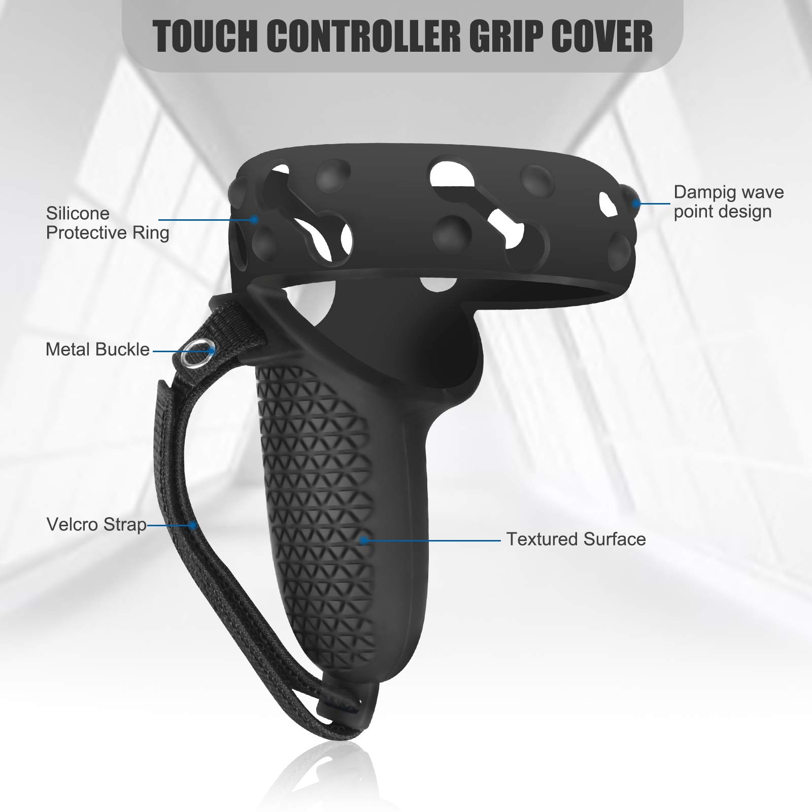 Vakdon Touch Controller Grip Cover for Oculus Quest 2 Anti-Slip Anti-Throw Handle Protective Cover for Meta Quest 2 Controllers with Adjustable Knuckle Strap (Black)