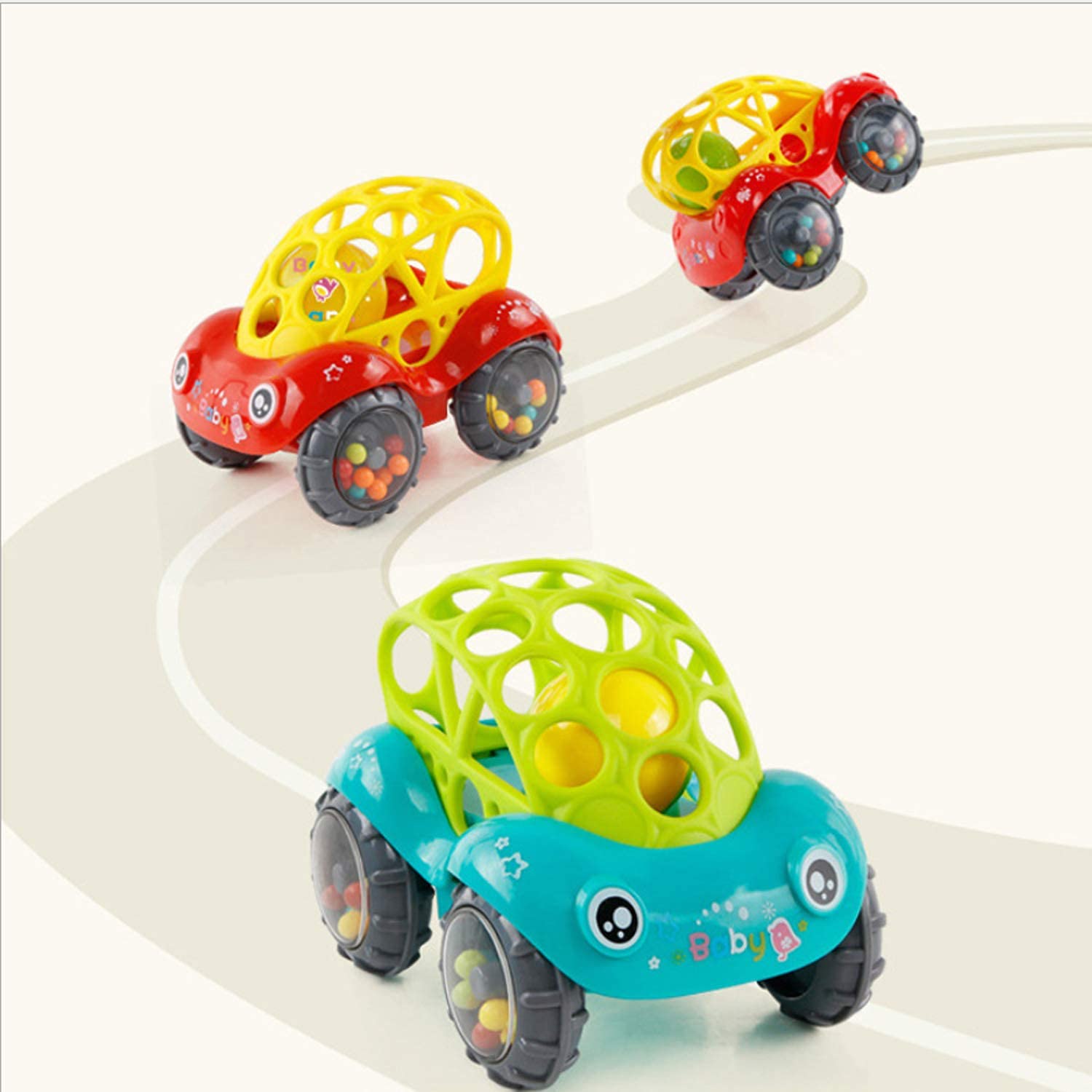 XELVSET 2pcs Toy Cars for Toddlers,Soft Rubber Rattle car Toys,Girls or Boys 3 yrs+ Years Old