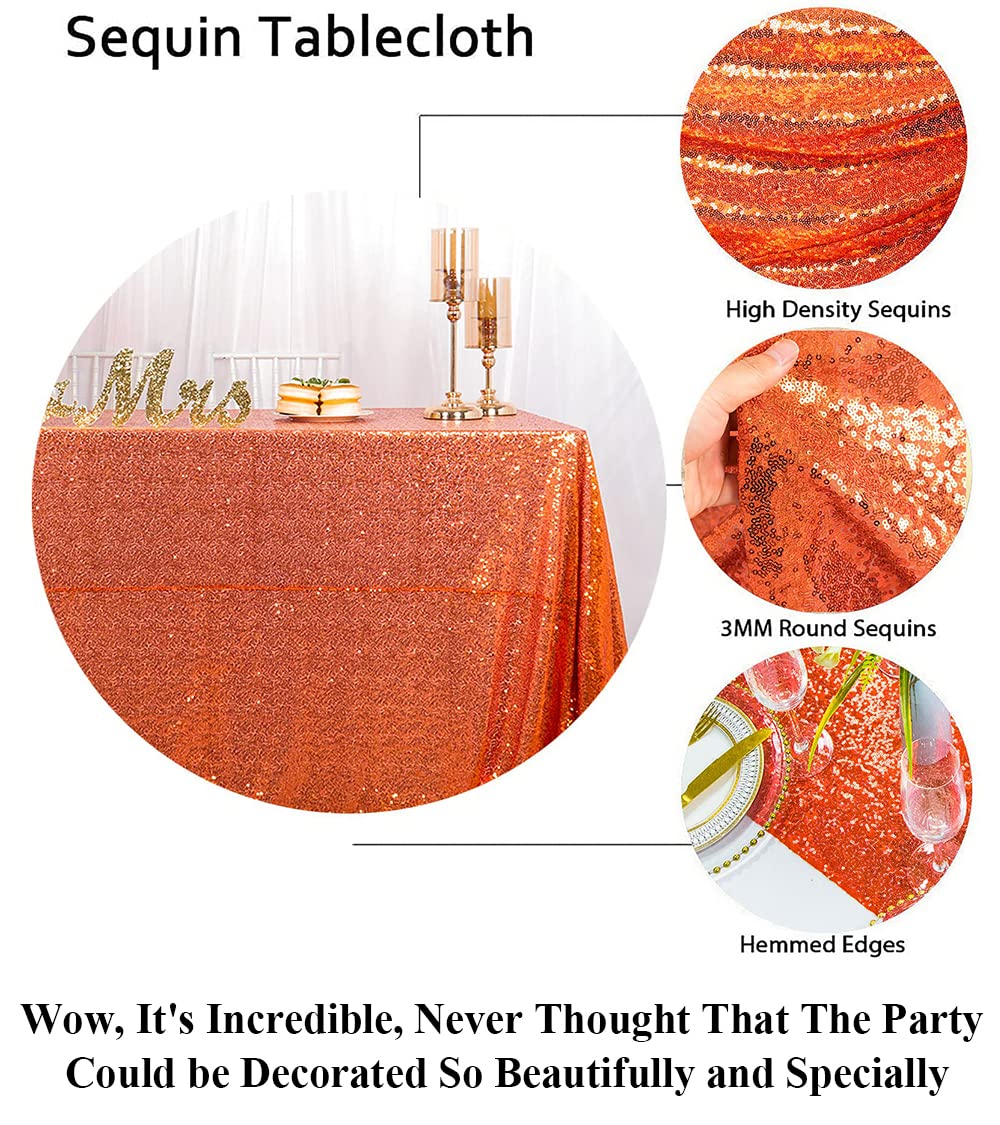 Partisout Orange Tablecloth Square 50x50 Sequin Tablecloths for Rectangle Tables Christmas Tablecloth Halloween Table Overlay Sparkle Table Cloths for Parties(50x50'', Orange)