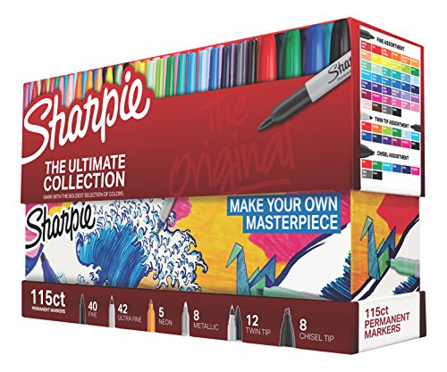 Sharpie Permanent Markers Ultimate Collection, Fine and Ultra Fine Points, Assorted Colors, 115 Count