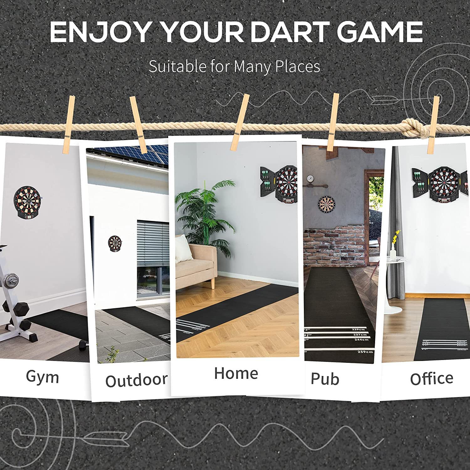 MYOYAY Rubber Dart Mat, 9.8 x 2ft Heavy Duty Dart Carpet with Throw Lines Professional Non-Slip Dart Floor Mat Soundproof Flooring Protector for Dart Game (118 x 24 x 1/5inch)