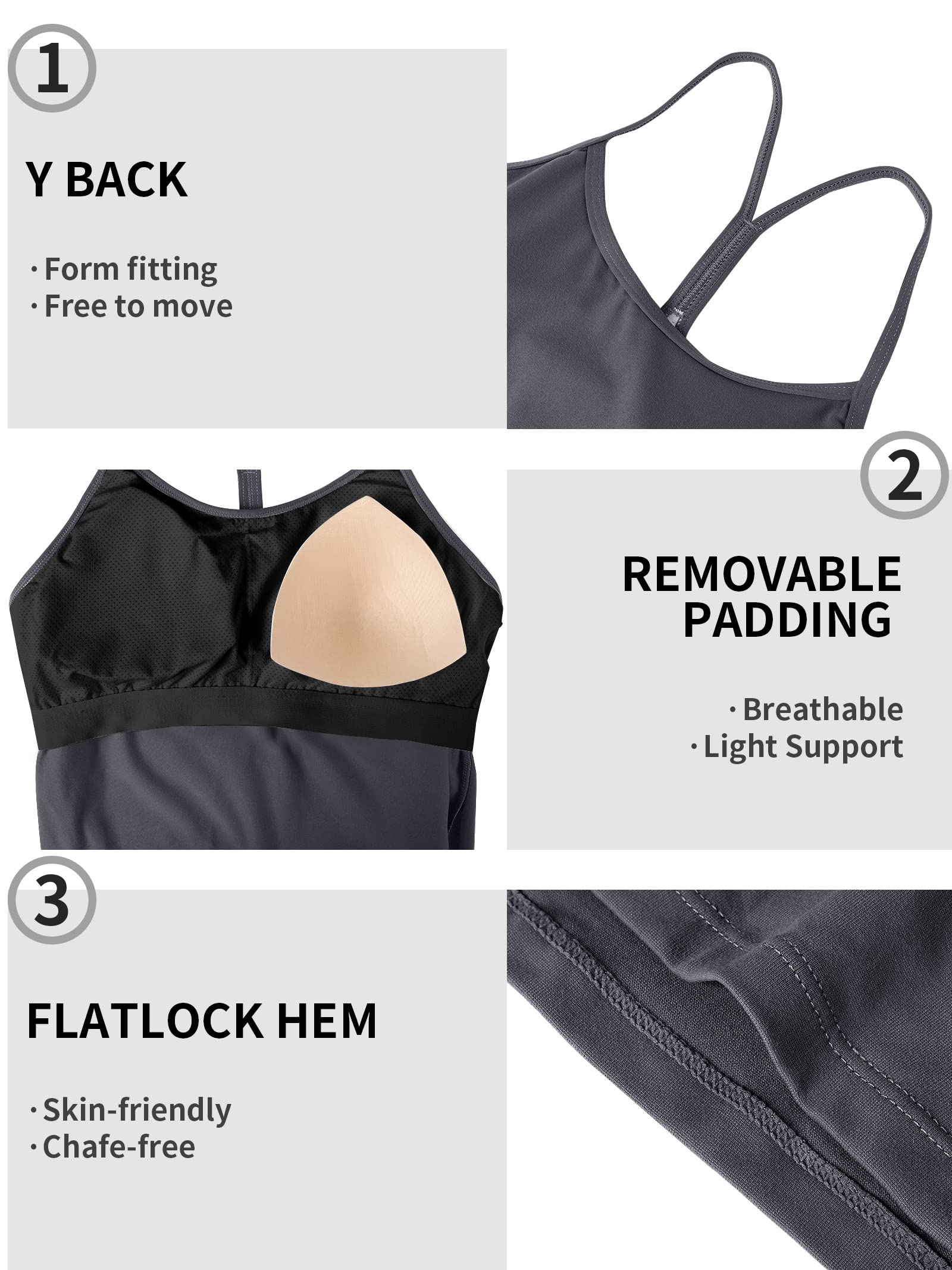 ATTRACO Women's Workout Tank Tops Crewneck Racerback Sleeveless Athletic Tops with Bras Grey M
