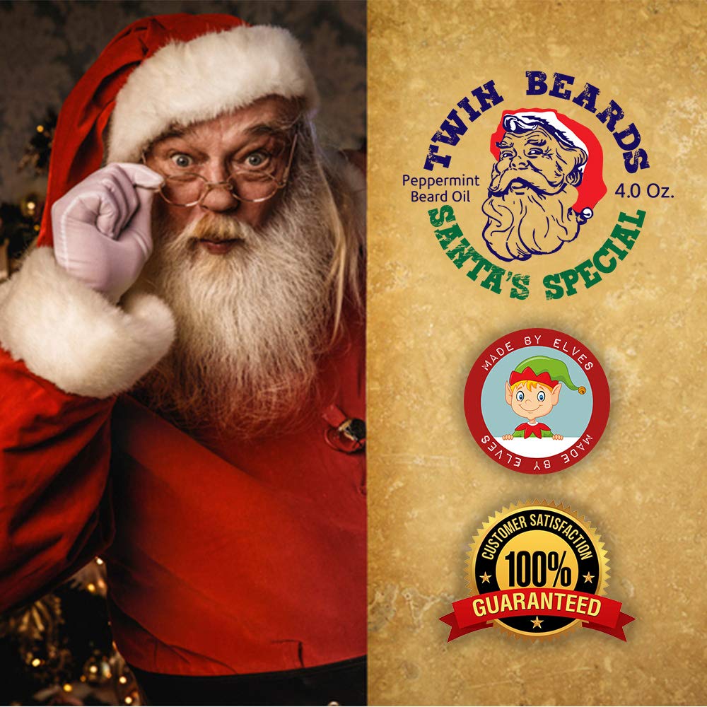 Twin Beards Santa's Special Peppermint Beard Oil for Men | Peppermint Beard & Mustache Oil | Natural Beard Oil | Peppermint Scented Beard Oil | Beard Conditioner & Oils| 4 oz