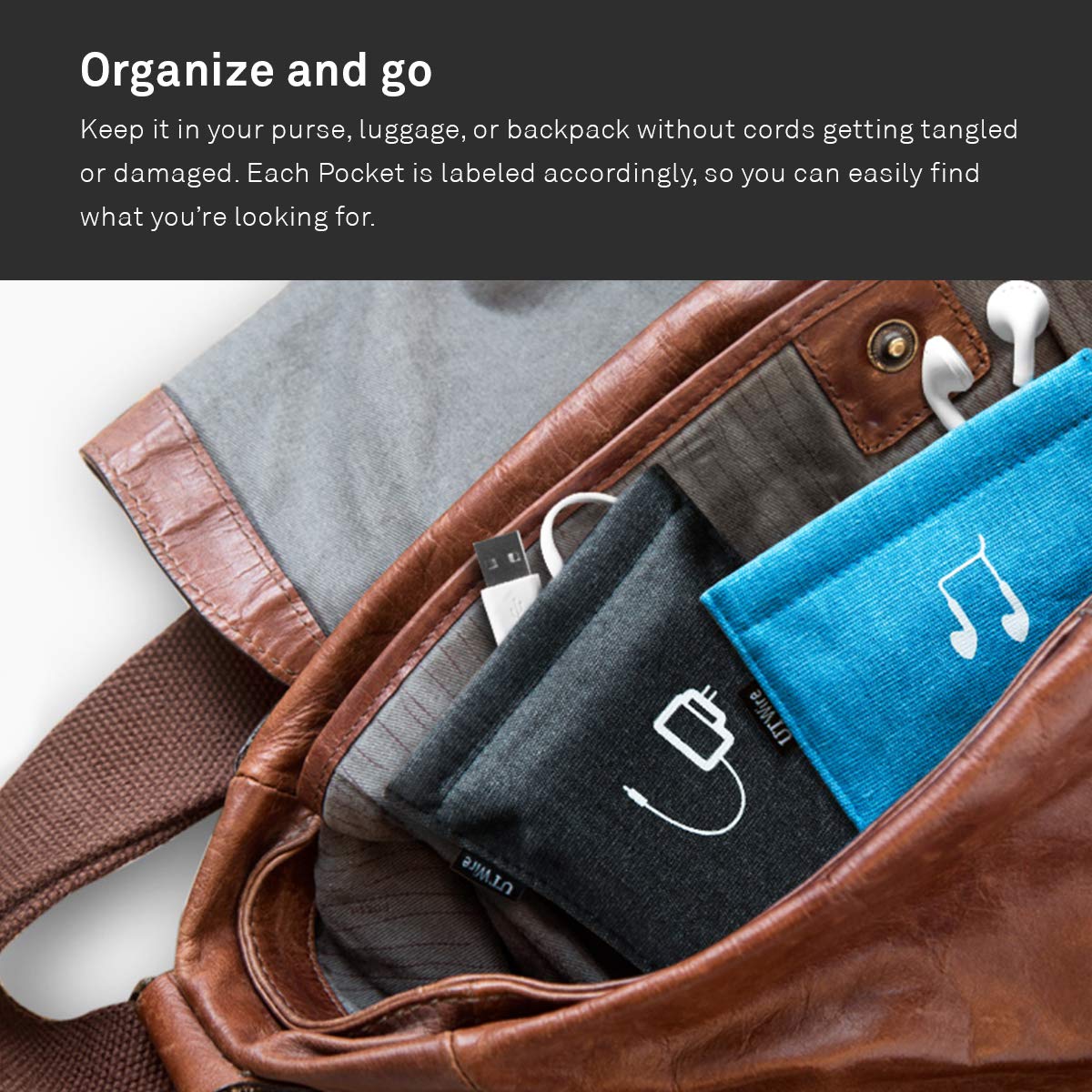 UT Wire Pocket Pouch Kit - Comes with 1 Charger & 1 Earbud Case - (Black)