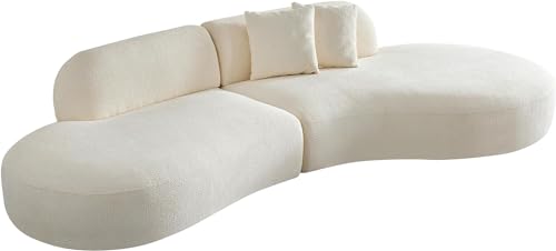 WAKEEPING 135" Oversized Modular Sofa with Chaise Longue,Minimalism Boucle Fabric Curved Sectional Couch,6 Seat Extra Deep Upholstered Couches with 2 Pillows for Living Room,Apartment,Office
