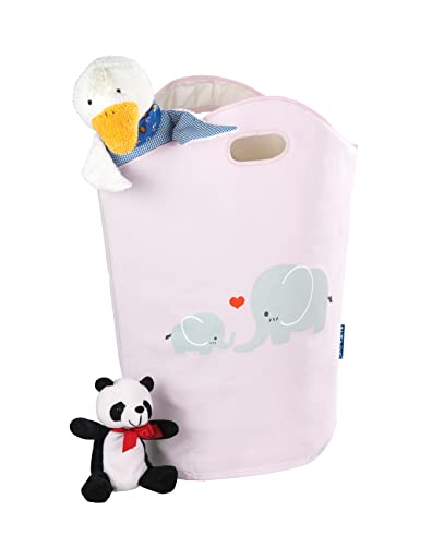WENKO Kids Laundry Hamper, Baby Hamper for Nursery, Baby Basket for Dirty Clothes, Elephant Nursery Hamper, Toy Basket with Handles, Pink Laundry Bin, 15.7 x 20.5 x 7.9 inch