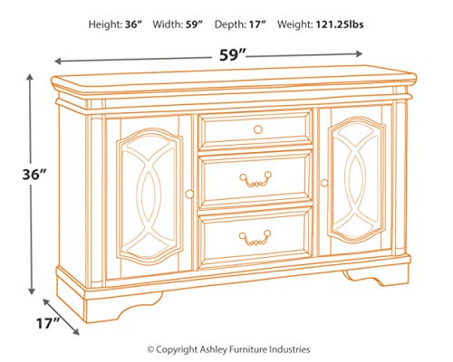Signature Design by Ashley Realyn French Country Distressed -Dining Room Buffet or Server, Chipped White