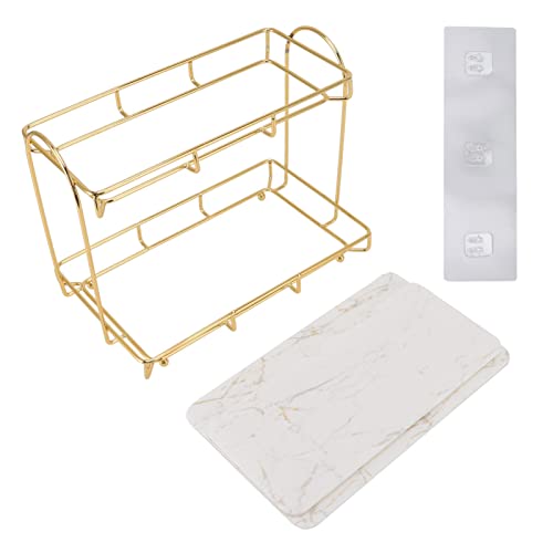 Yosoo Health Gear 2 Tier Cosmetic Storage Shelf Large Capacity Waterproof Gold Metal Rack for Bathroom Kitchen Bedroom Organizer Countertop with Golden Liner