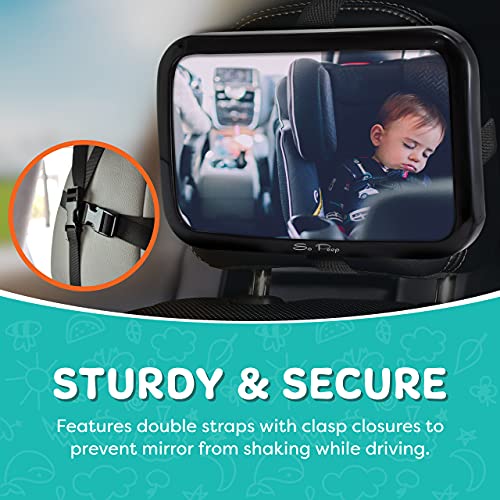 So Peep Adjustable Baby Car Mirror - Extra Large Backseat Safety Mirrors with Wide-Angle View and Headrest Straps for Rear-Facing Infant Car Seats - Newborn Essentials