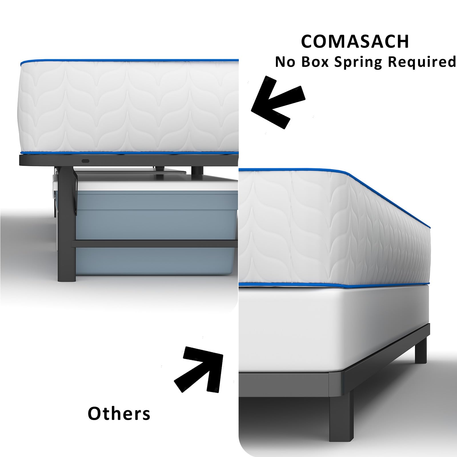 COMASACH Queen Folding Bed Frame, 16 Inch High, Premium Steel Heavy Duty Bed Frame, Sturdy Steel, No Box Spring Needed, Noise Free, Easy Assembly, Black