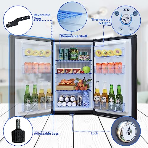 Smad No Noise 110V/12V Compact Refrigerator RV Truck Caravan Beverage Car Small Fridge with Lock, Reversible Door 1.7 Cu.Ft, Black